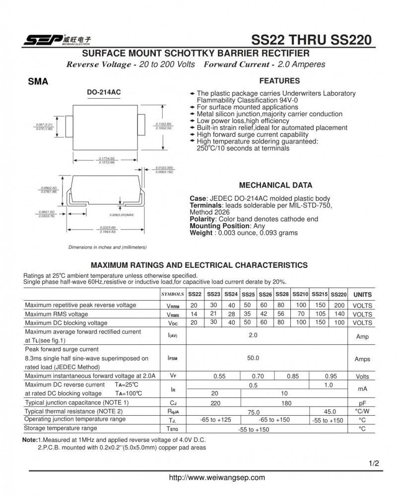 SEP SS26 datasheet page 1