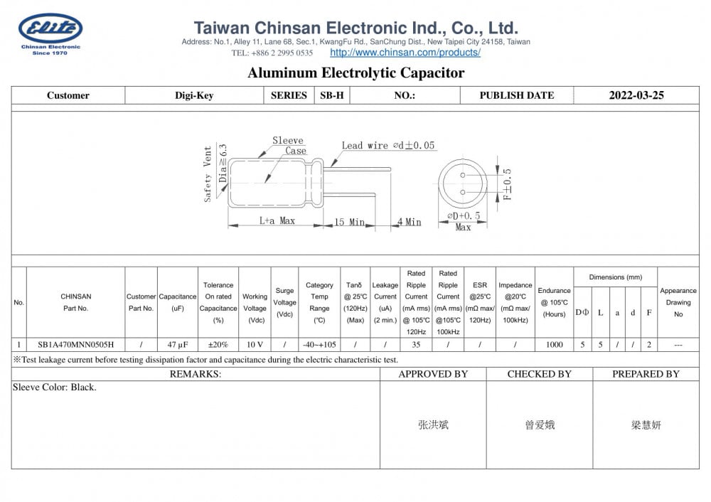 Chinsan SB-H model data page