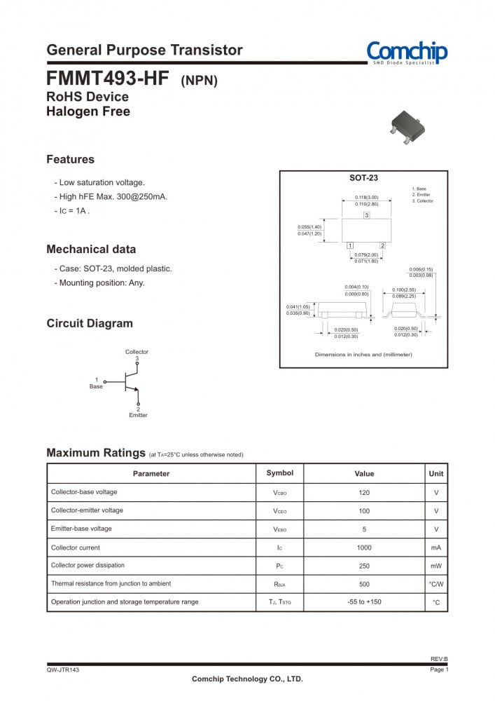 FMMT493-HF datasheet page 1