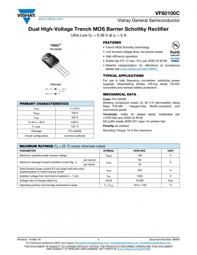 VF60100C datasheet page 1