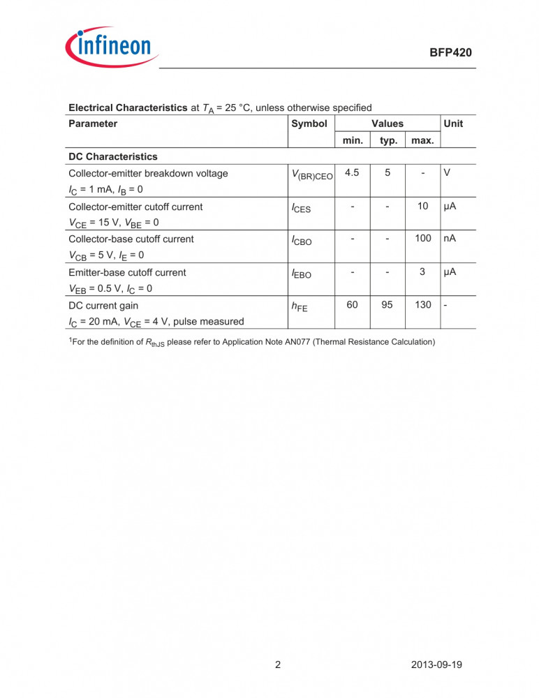 BFP420 technical document, page 2