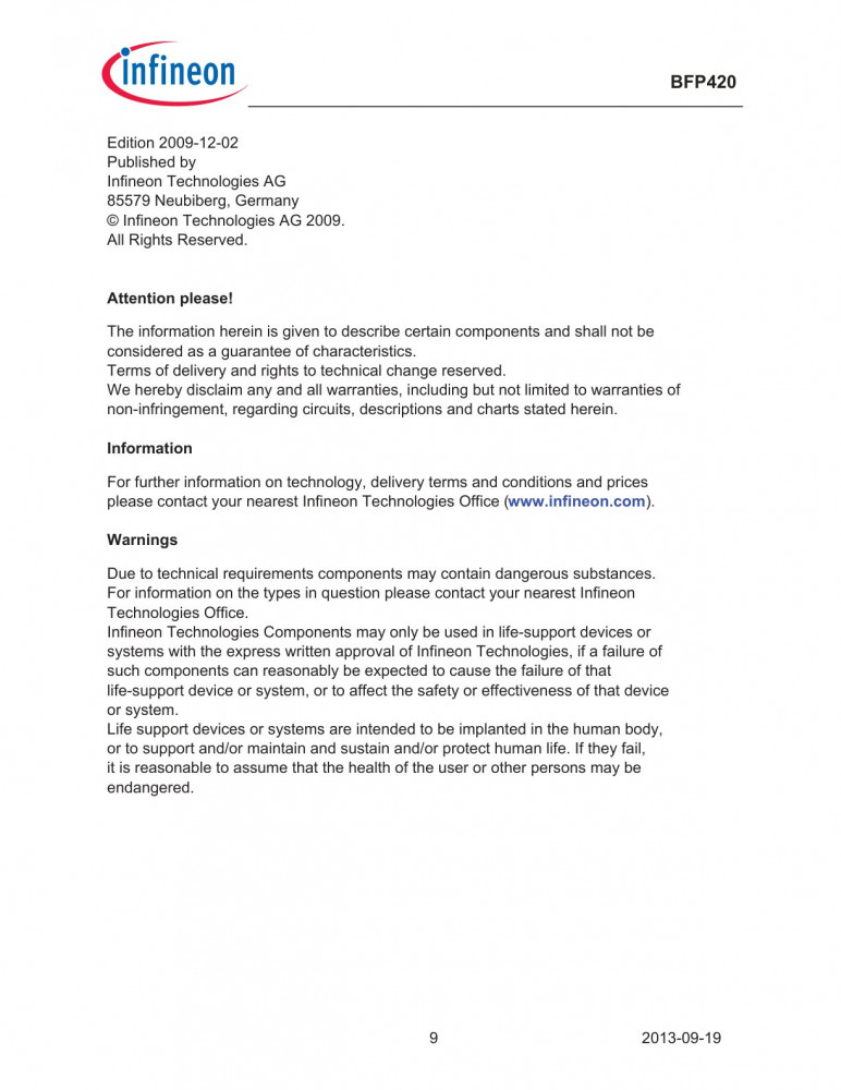 BFP420 technical document, page 9