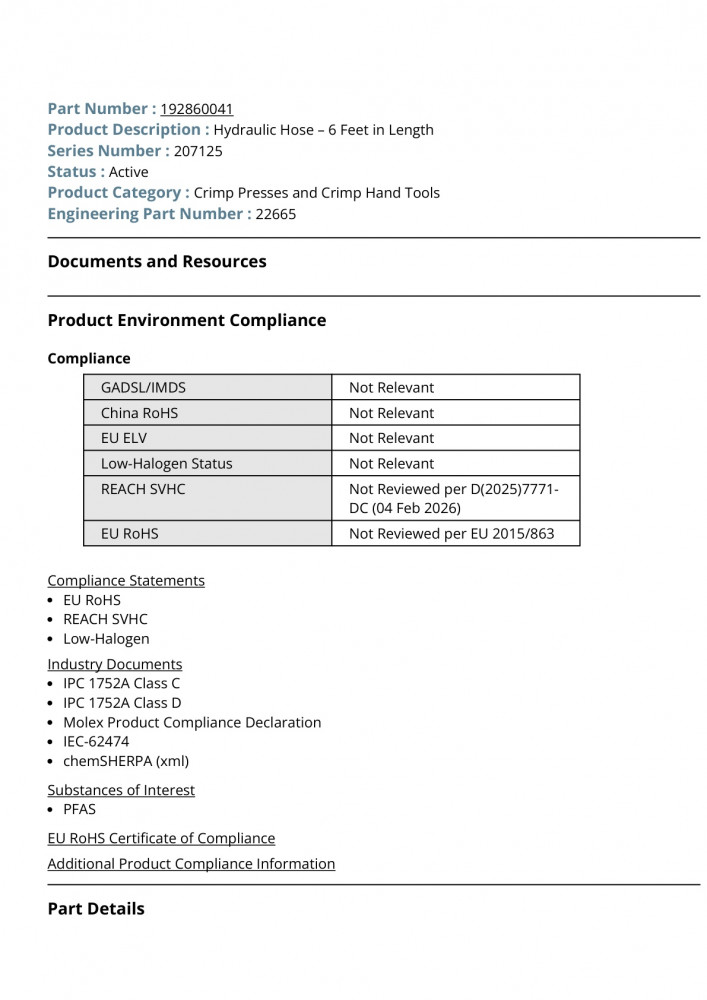 Technical document image 1 for Molex 192860041