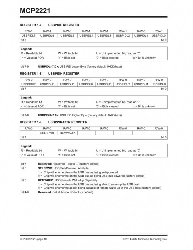 MCP2221 technical document page 10