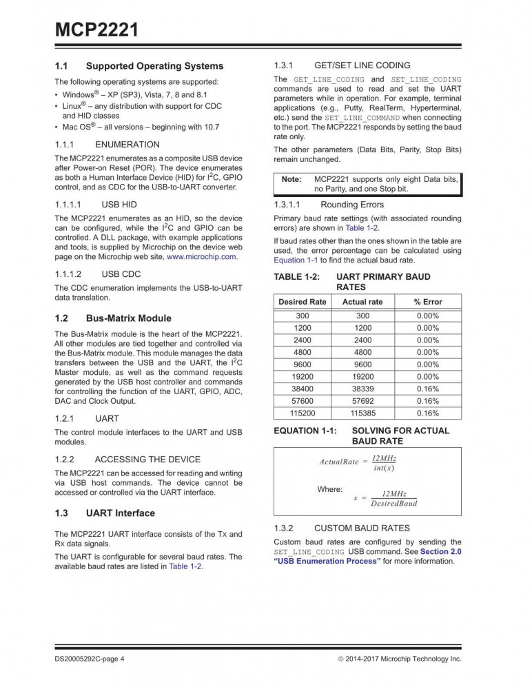 MCP2221 technical document page 4