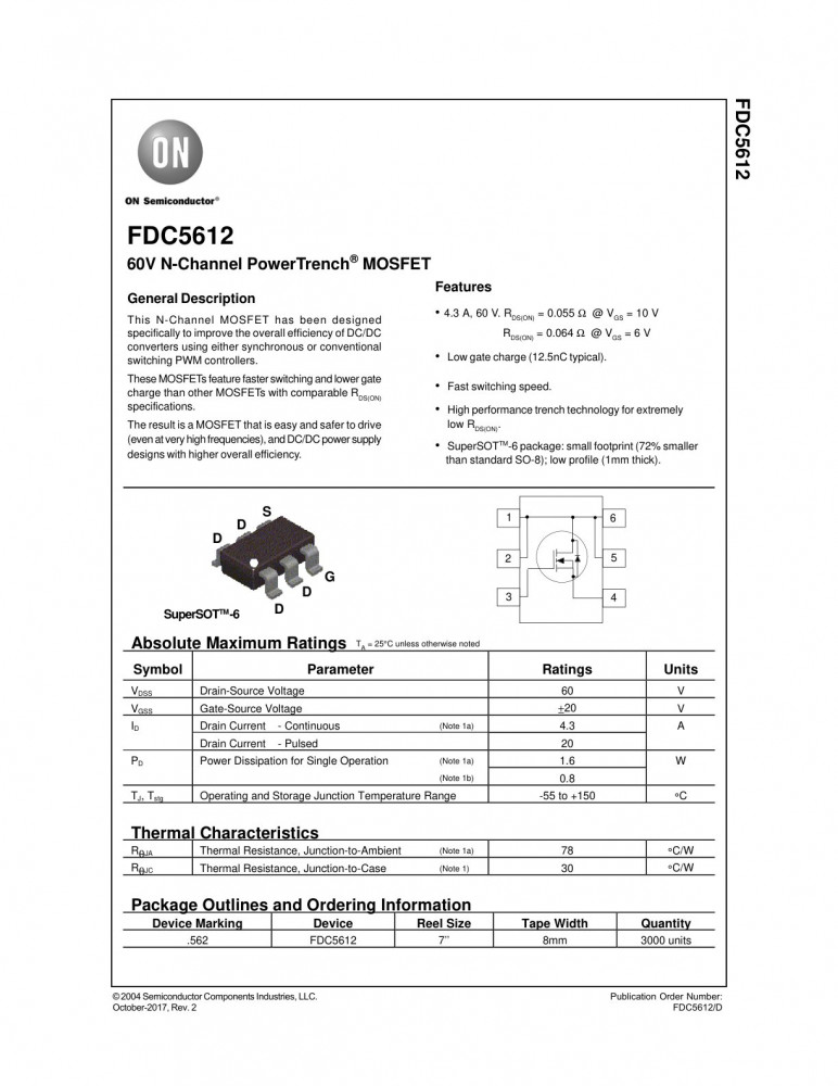 FDC5612 datasheet page 1