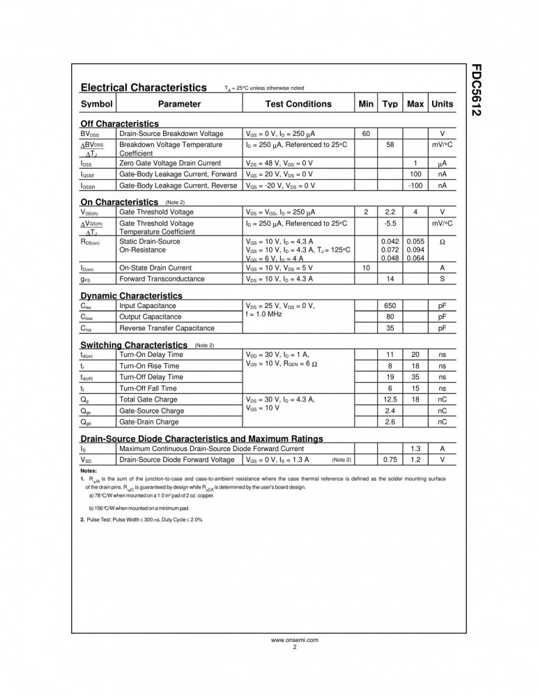 FDC5612 datasheet page 2