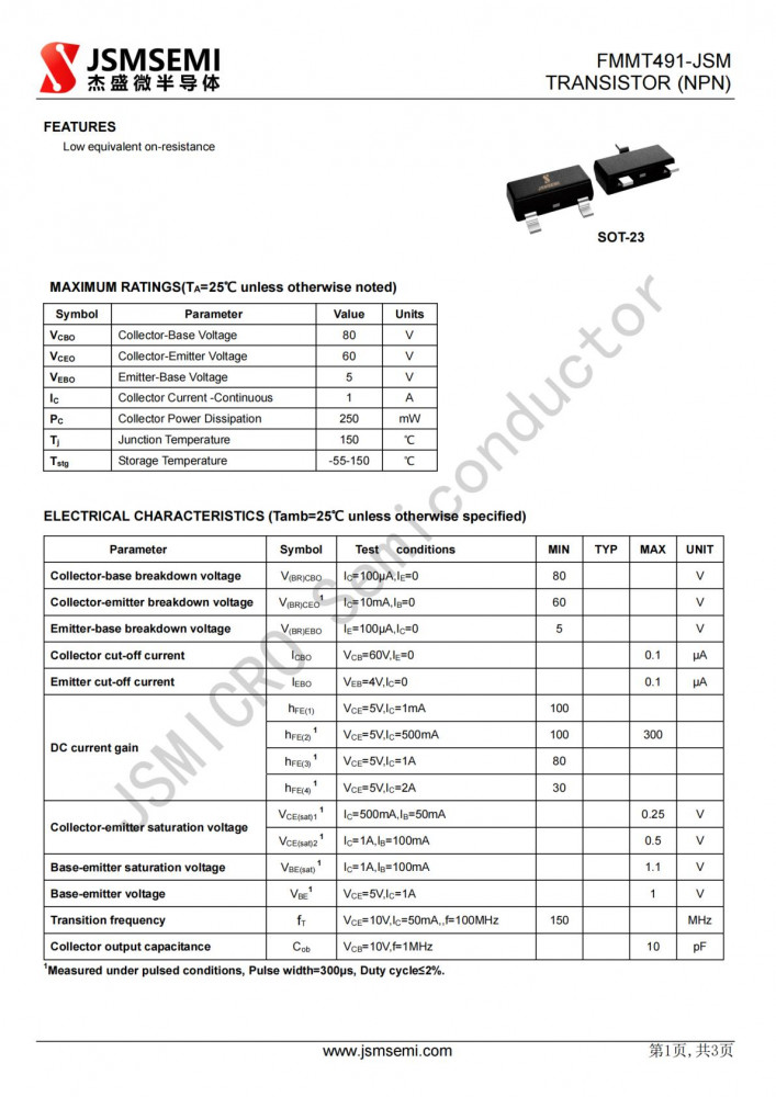 FMMT491-JSM datasheet page 1