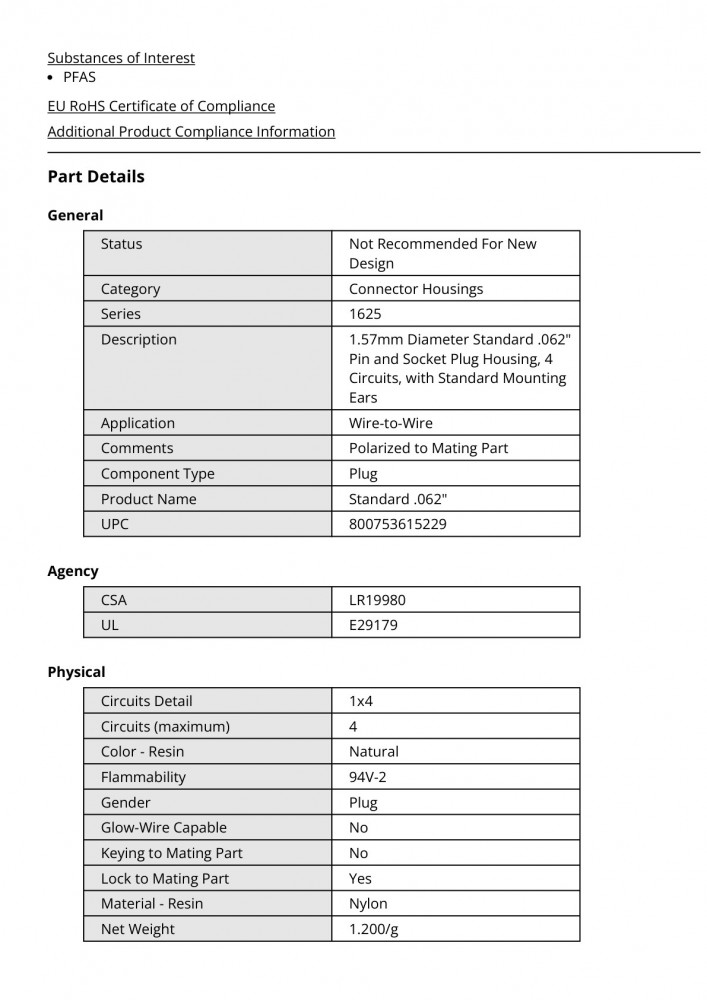 MOLEX 0.062 miniature connector specification, page 2
