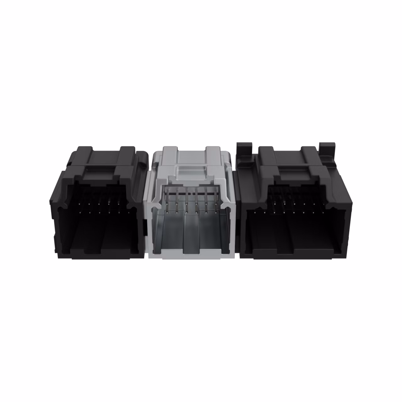 Stac64 3 Bay Right-Angle Headers, Plastic Pin-Alignment-Plate, 40 Circuits, Bay A 12 Circuit Signal Header, Polarization A, Black; Bay B 12 Circuit Signal Header, Polarization B, Gray; Bay C 16 Circuit Signal Header, Polarization A, Black; Tray for sale