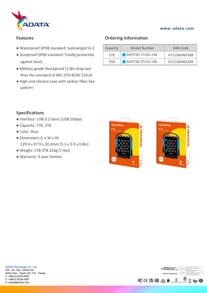 ADATA HD720 product document, page 2