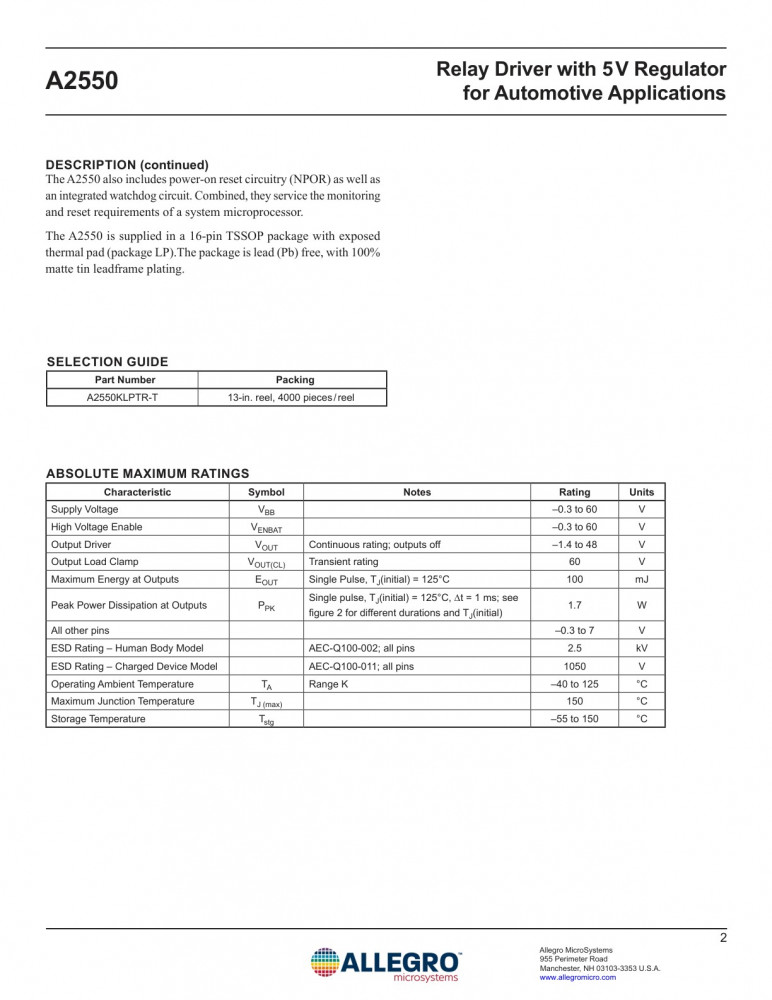 A2550 datasheet page 2