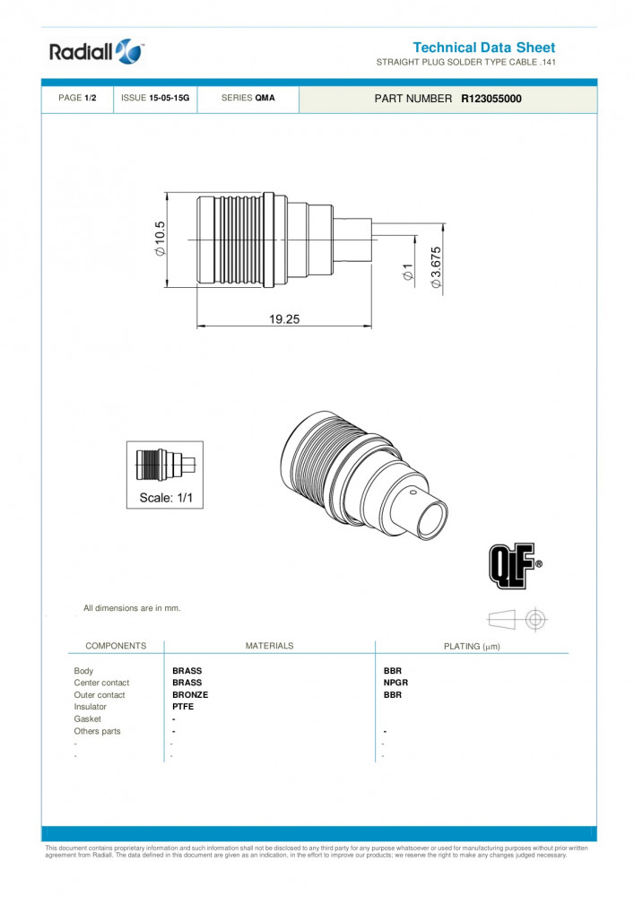 Radiall R123055000 QMA datasheet, page 1