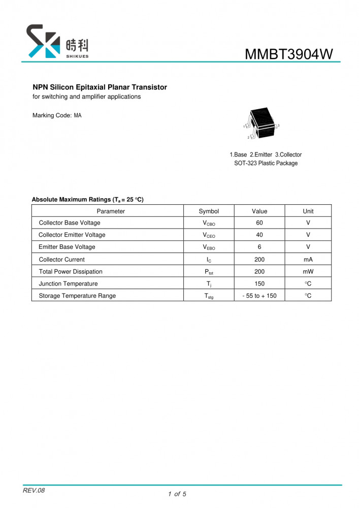 MMBT3904W datasheet page 1
