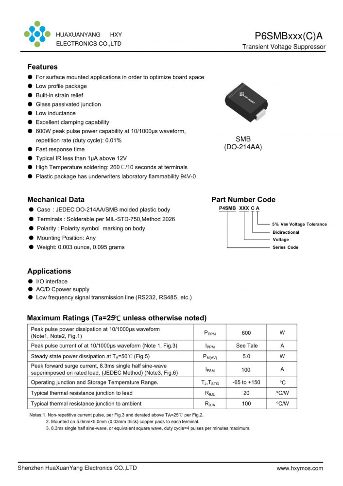 P6SMB33CA datasheet page 1