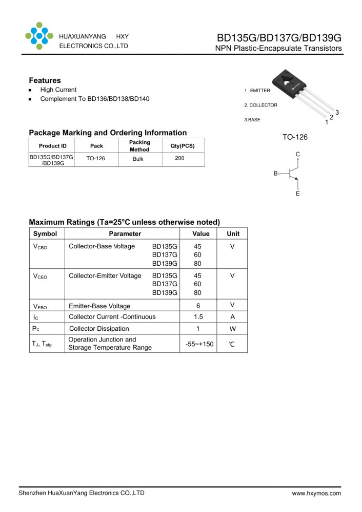 BD137G-HYX technical document page 1