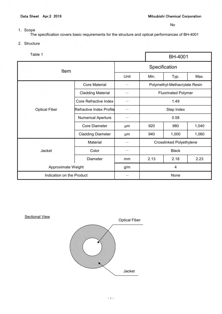 BH4001 specification document page 1