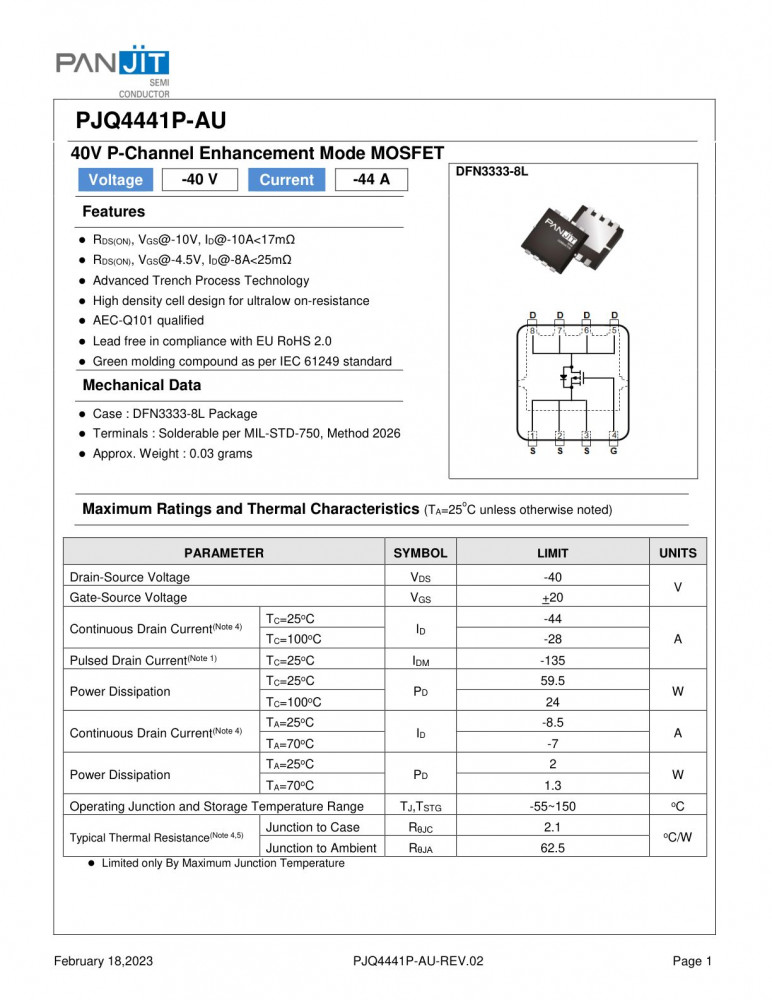 PJQ4441P-AU datasheet page 1