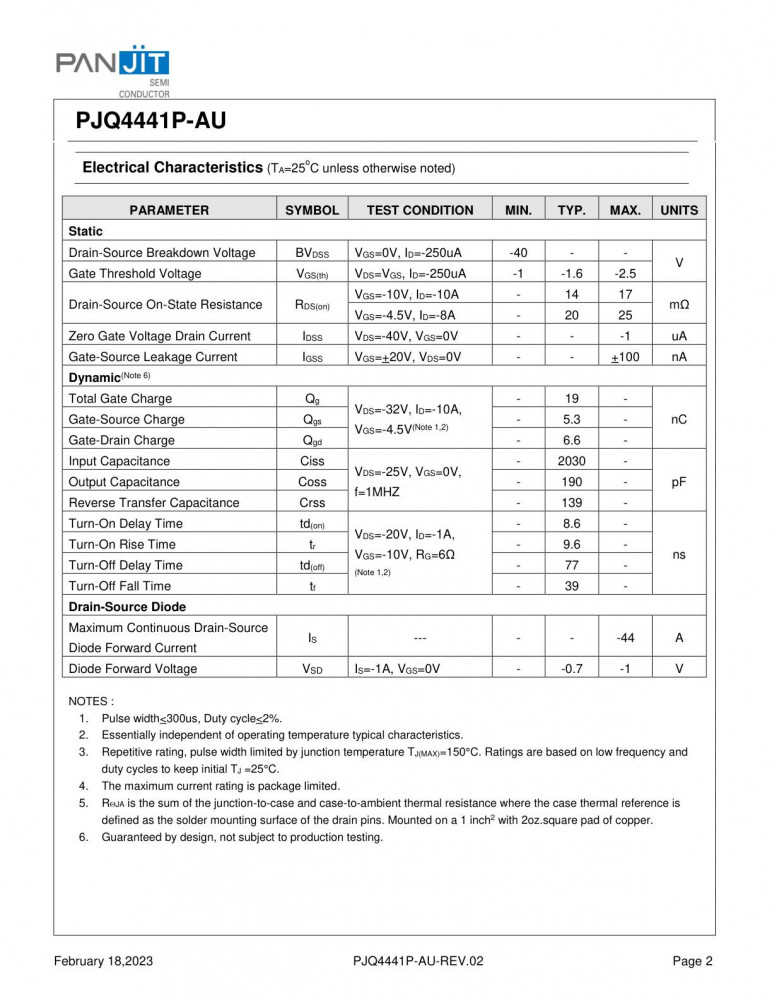 PJQ4441P-AU datasheet page 2