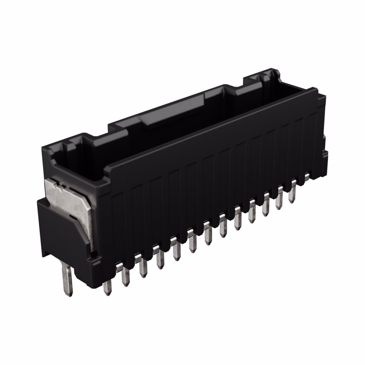 Micro-One Wire-to-Board Header, Vertical, 2.00mm Pitch, Single Row, Glow-Wire Capable, Through Hole, 4 Circuits, Tin-Bismuth Plating, Black, with Potting Capability
