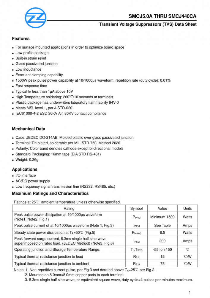 SMCJ78CA datasheet page 1