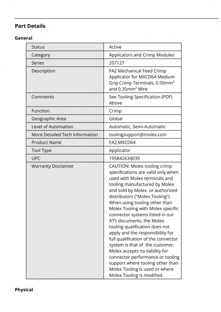 Molex tooling document page 2 for product 638087500