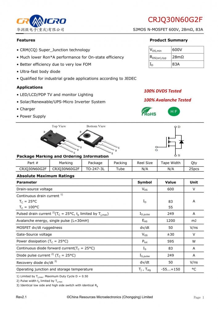 CRJQ30N60G2F datasheet page 1