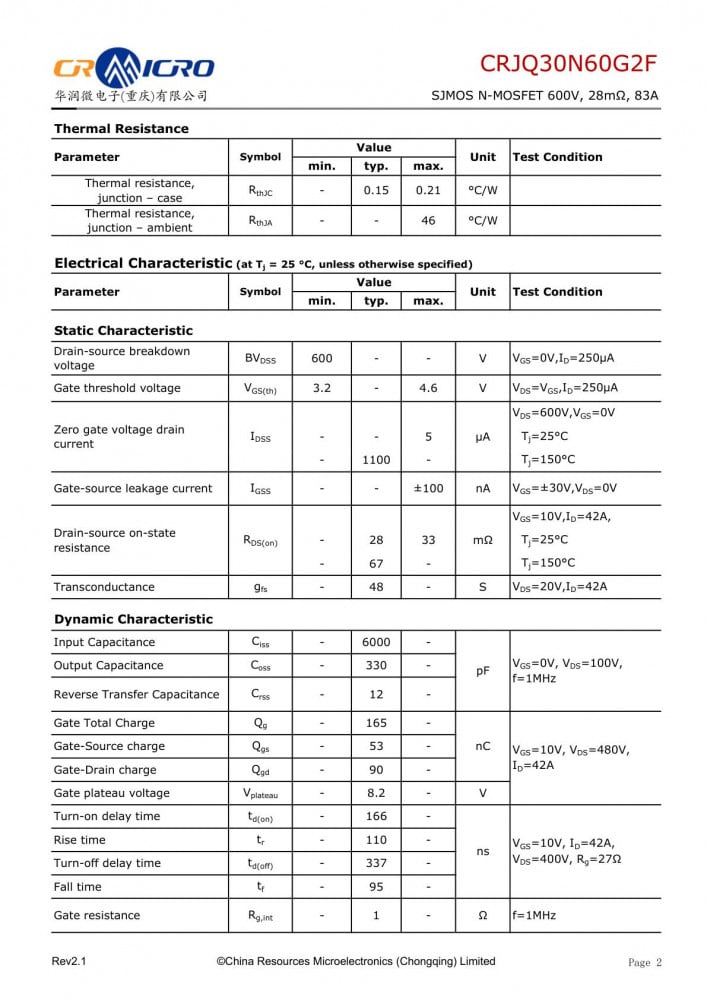 CRJQ30N60G2F datasheet page 2
