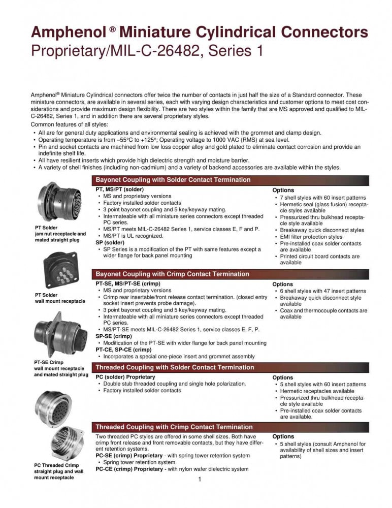 Amphenol miniature cylindrical connector catalog page 3
