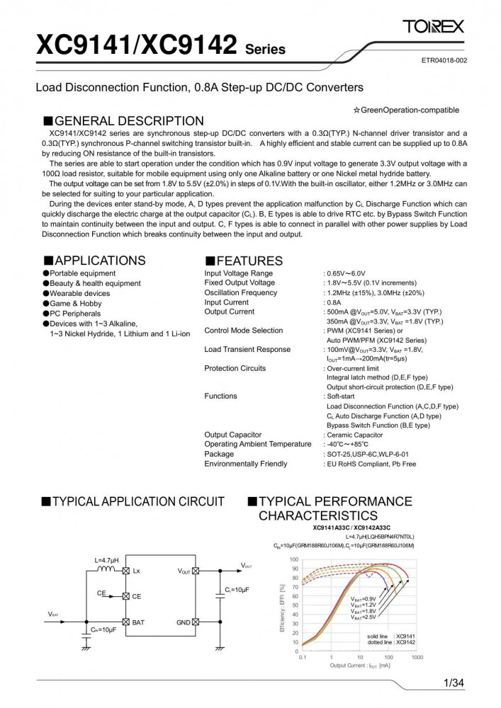 XC9142 series datasheet page 1