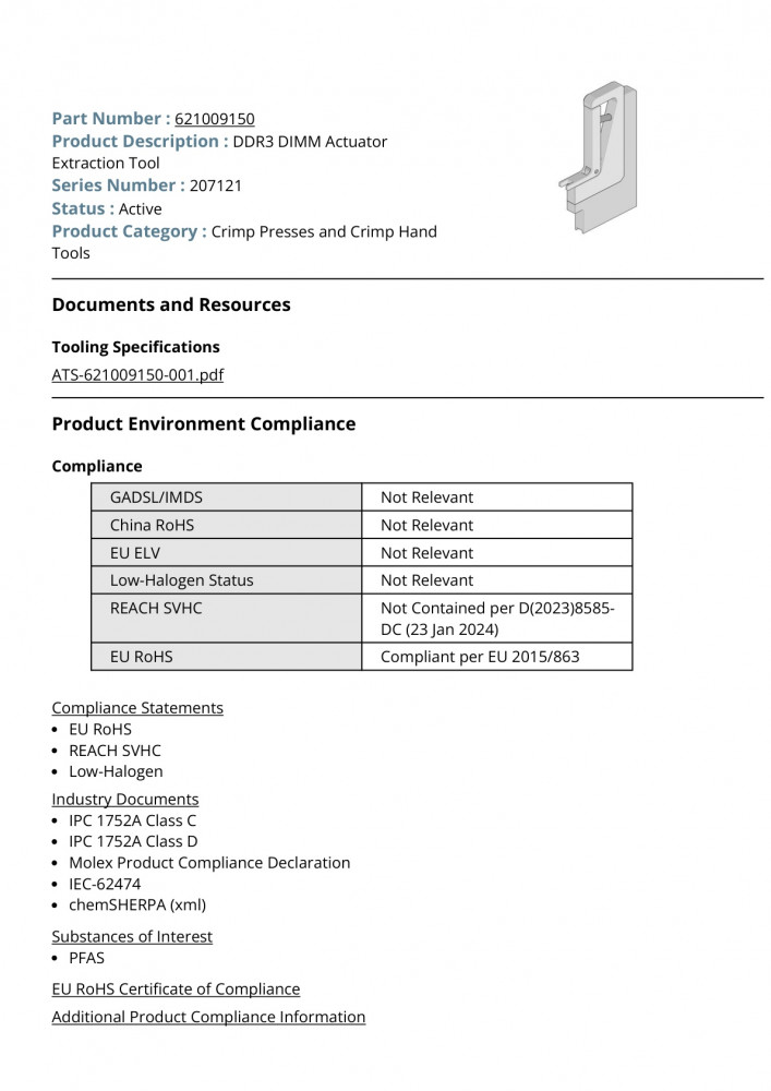 Molex 621009150 tooling document preview, page 1