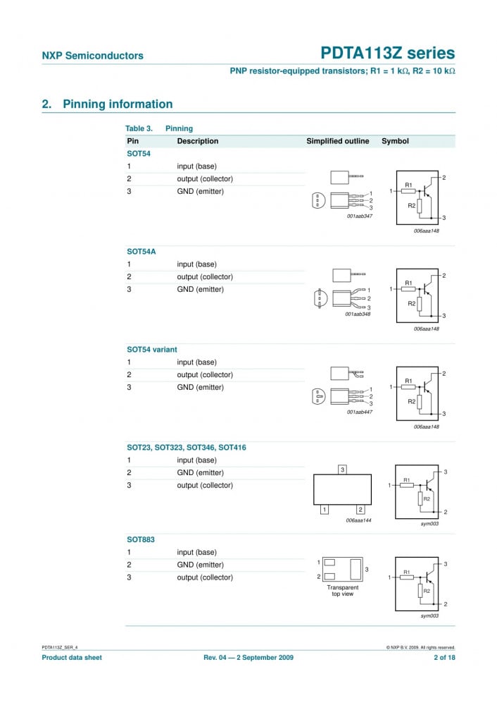 PDTA113Z datasheet page 3