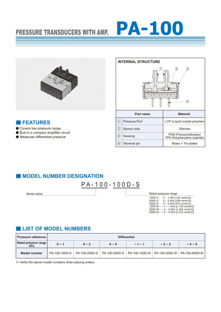 PA-100 series datasheet page 1