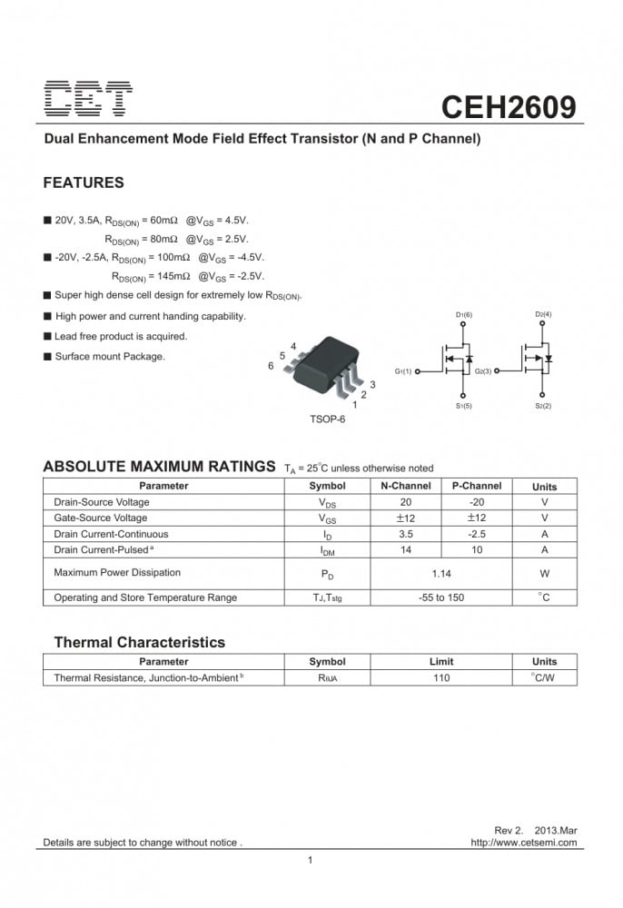 CEH2609 datasheet page 1