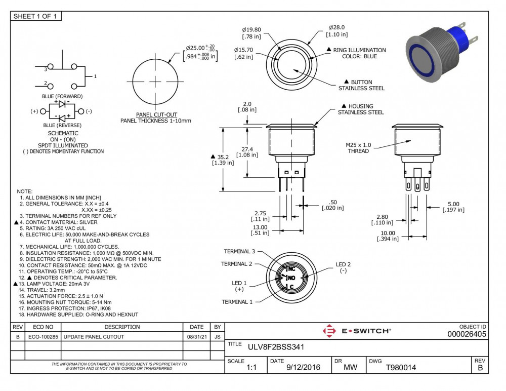 E-Switch ULV8F2BSS341 technical drawing preview