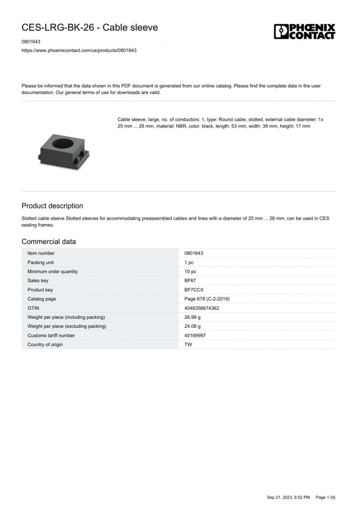 Phoenix Contact 0801643 technical document page 1