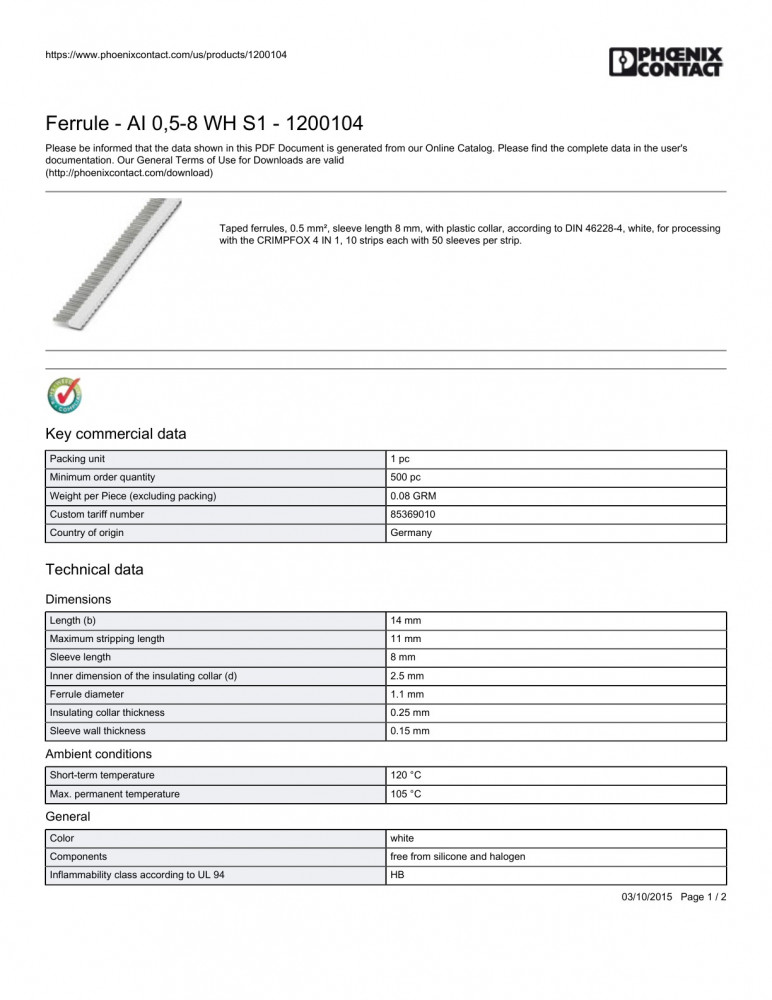 Phoenix Contact 1200104 product data page