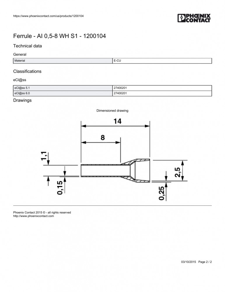 Phoenix Contact 1200104 dimensioned drawing and technical data