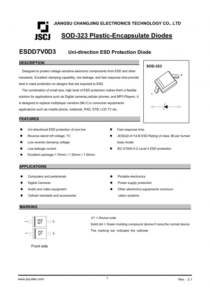 ESDD7V0D3 datasheet page 1
