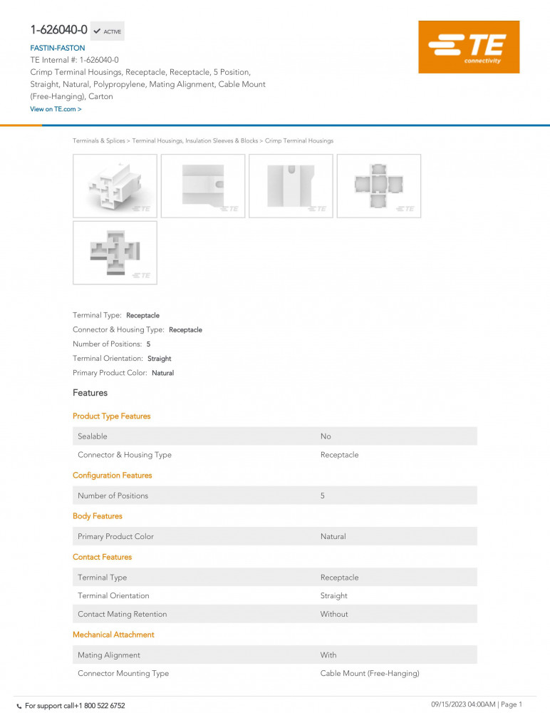 TE Connectivity 1-626040-0 document page 1