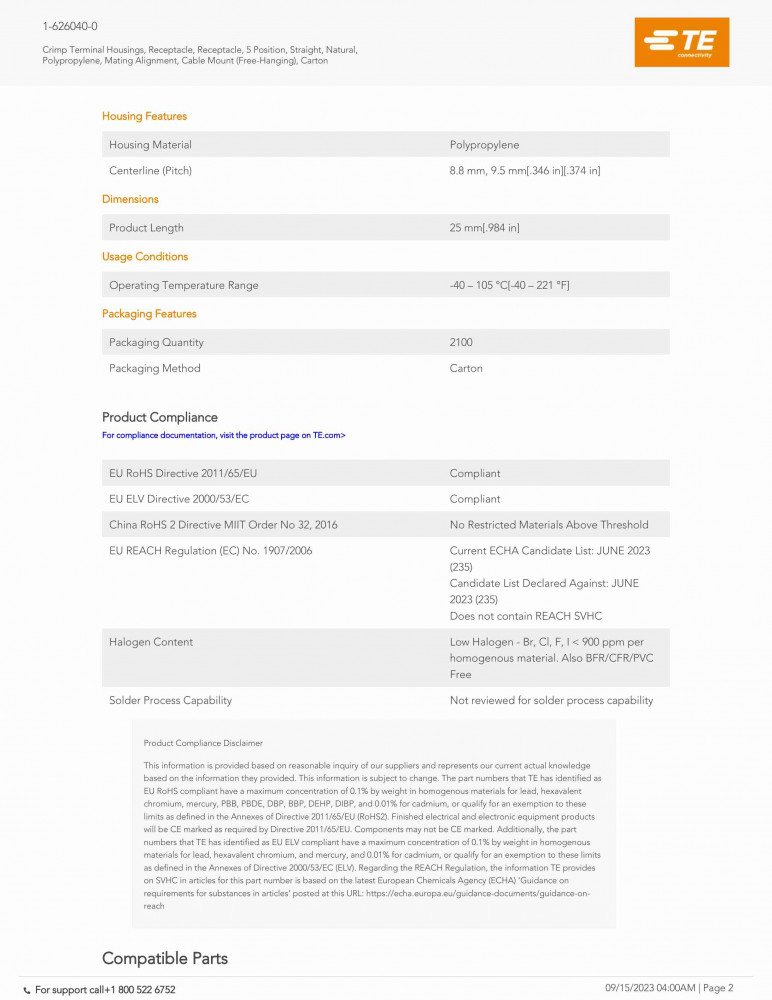 TE Connectivity 1-626040-0 document page 2