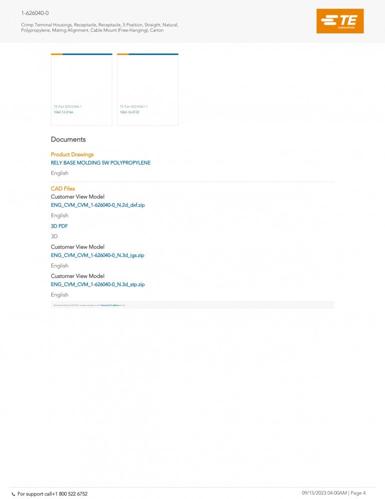 TE Connectivity 1-626040-0 document page 4