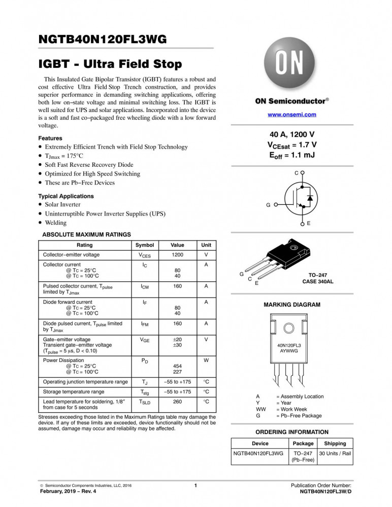 NGTB40N120FL3WG datasheet page 1