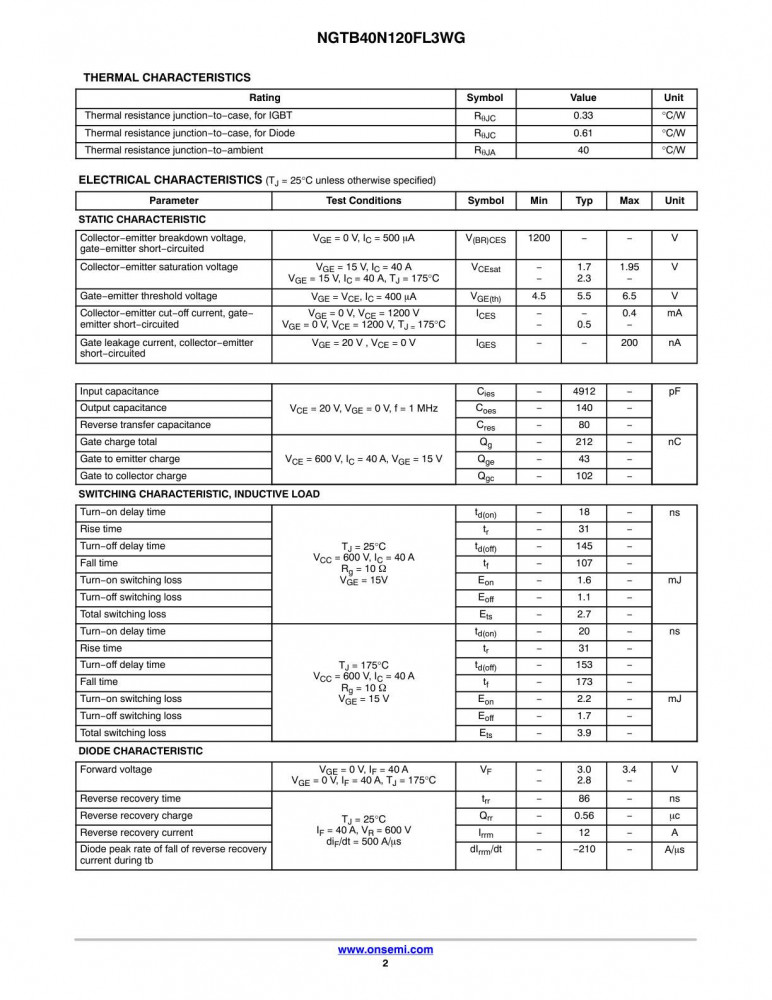 NGTB40N120FL3WG datasheet page 2