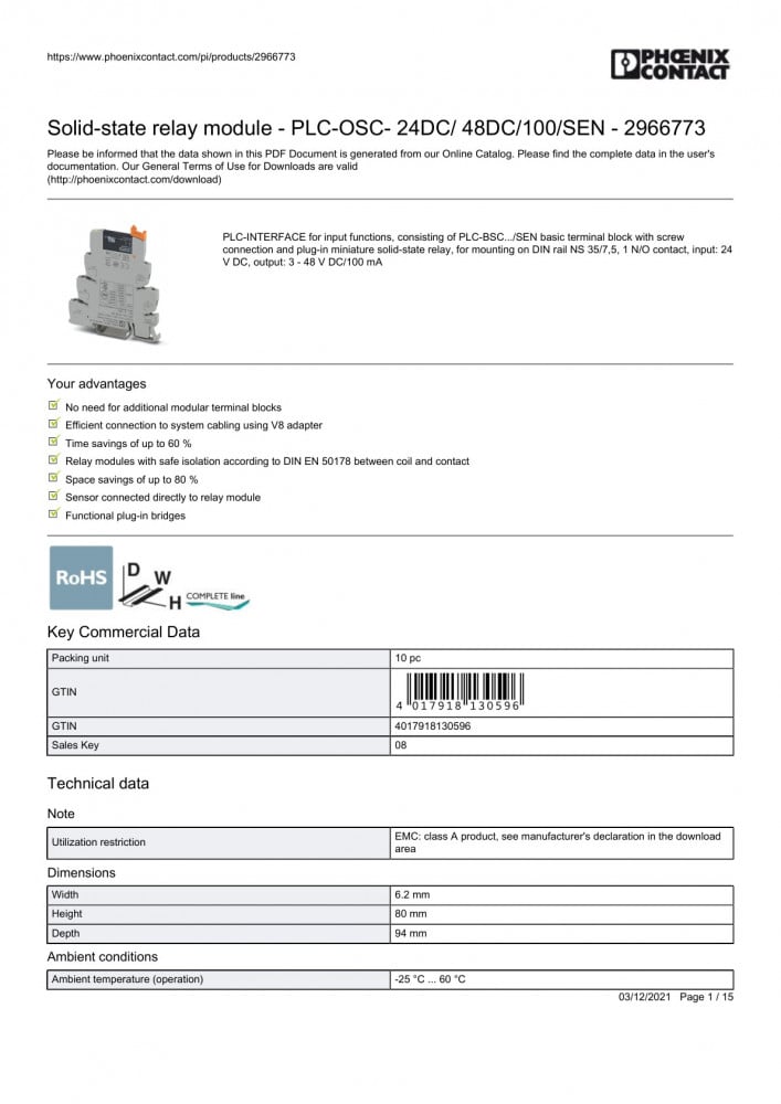 Phoenix Contact 2966773 document page 1