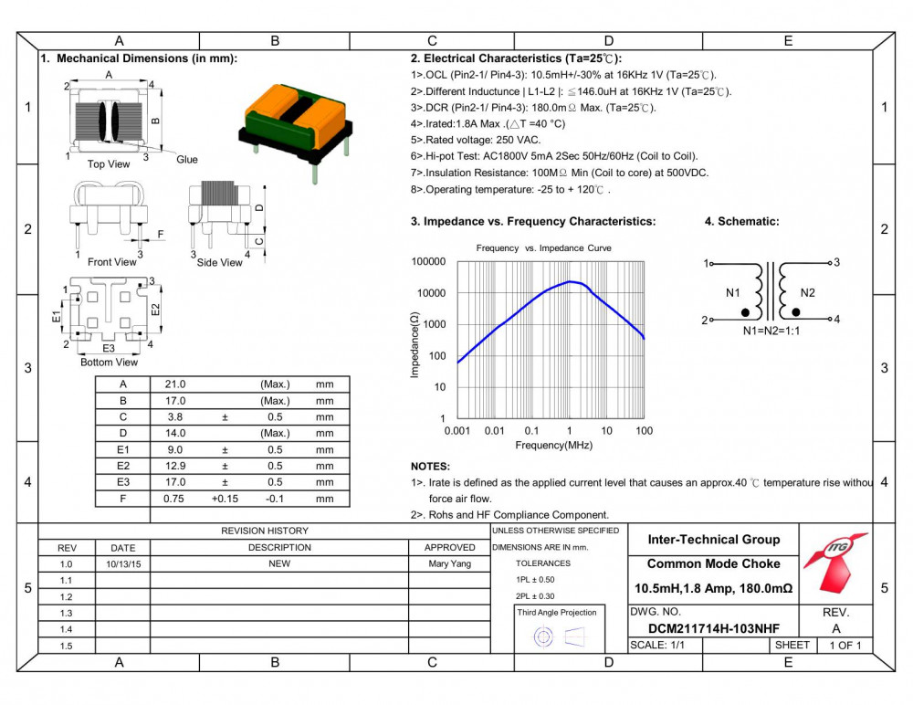 DCM211714H product datasheet and mechanical drawing page