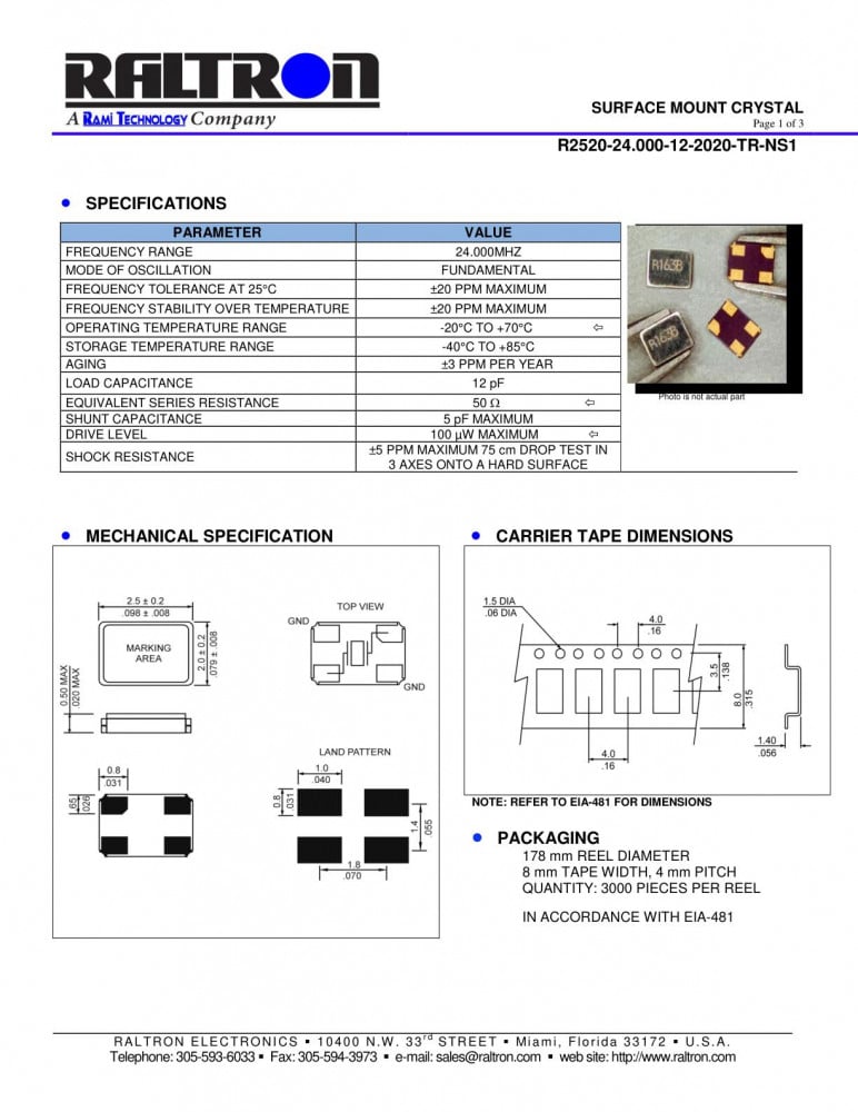 Raltron R2520 technical document page 1