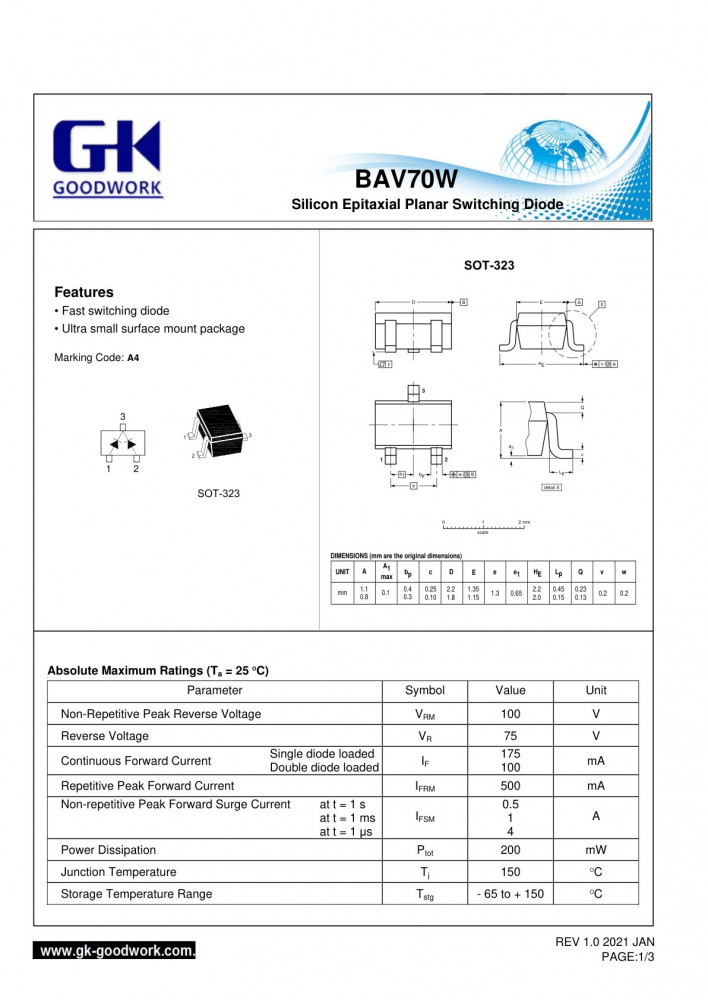 GOODWORK BAV70W technical document page 1