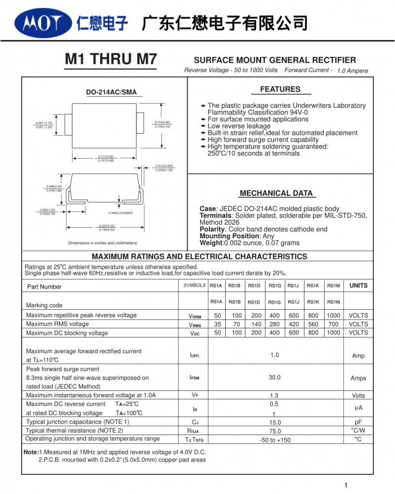 MOT M7 RS1M datasheet page 1
