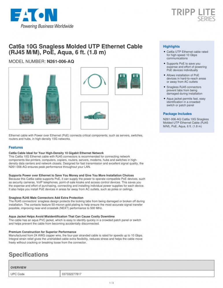 N261-006-AQ technical document page 1